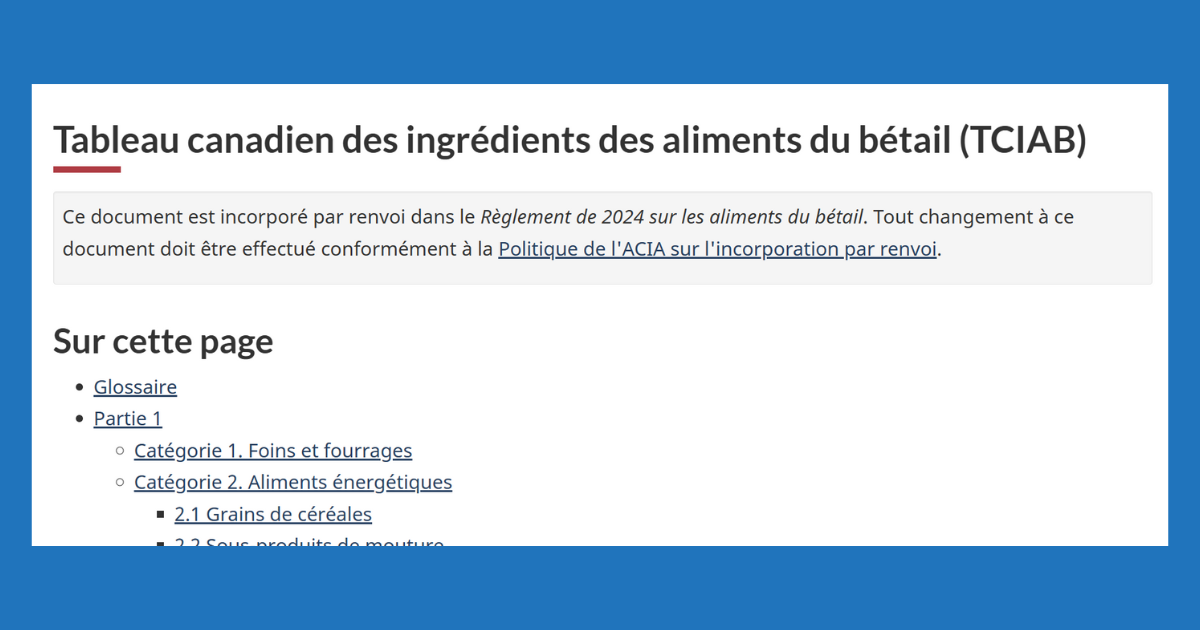 Accès au Tableau canadien des ingrédients des aliments du bétail ...